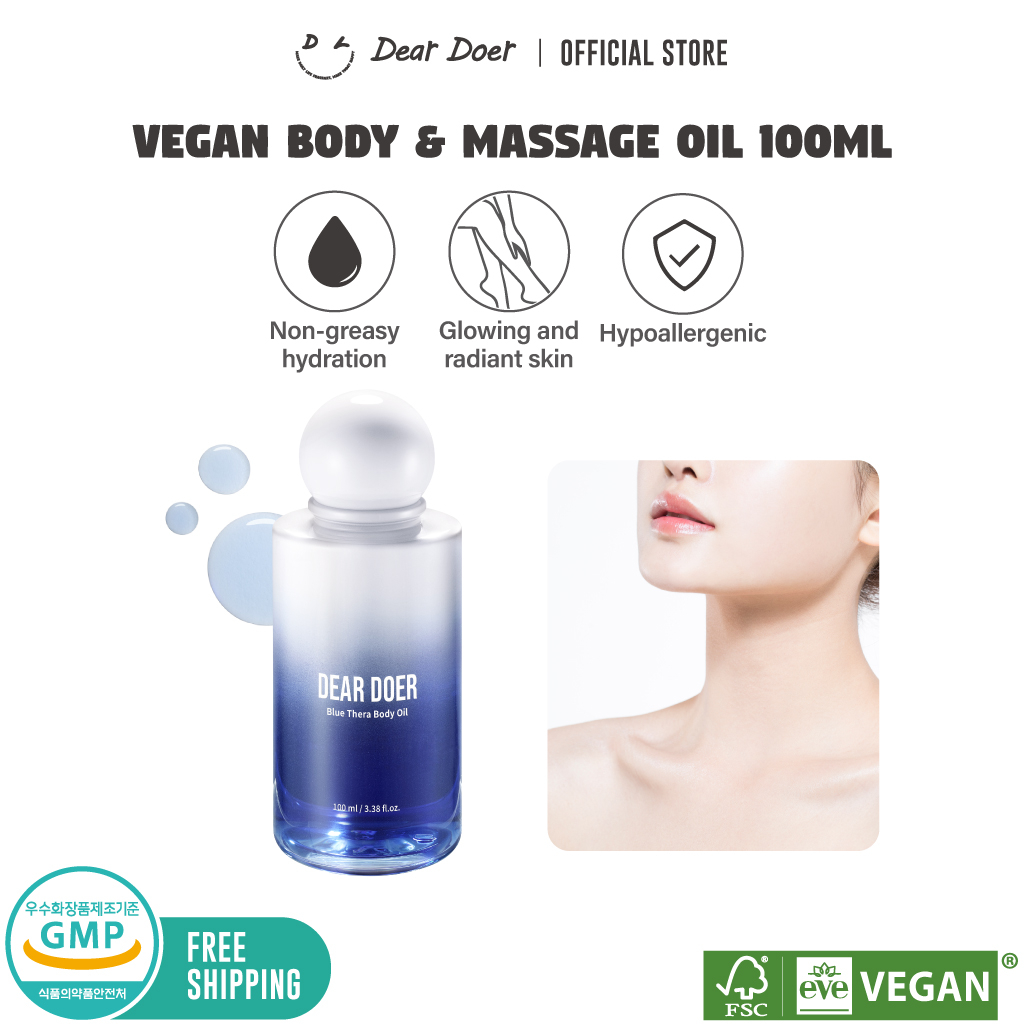 [Dear Doer] Blue Thera Body Oil with Almond & Jojoba Oil for Dry, Rough ...
