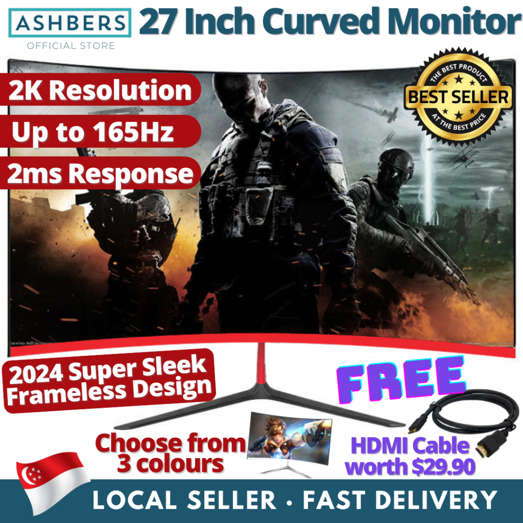 27 inch Ultra-Thin Curved Gaming Display, LED Computer Monitor Screen ...