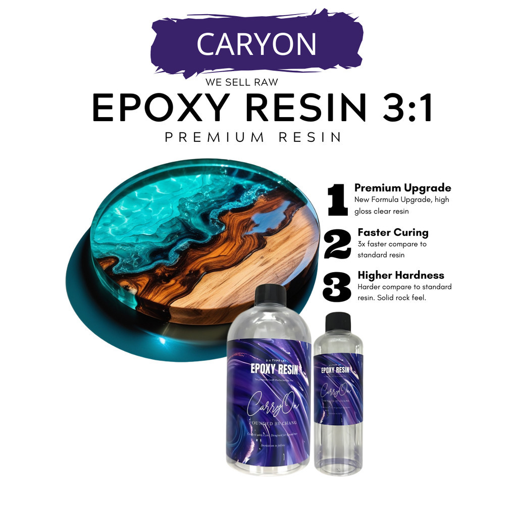 CaryOn Epoxy Resin 3:1 Type 1KG - Fast 14-Hour Cure Solid Hard Yellow ...