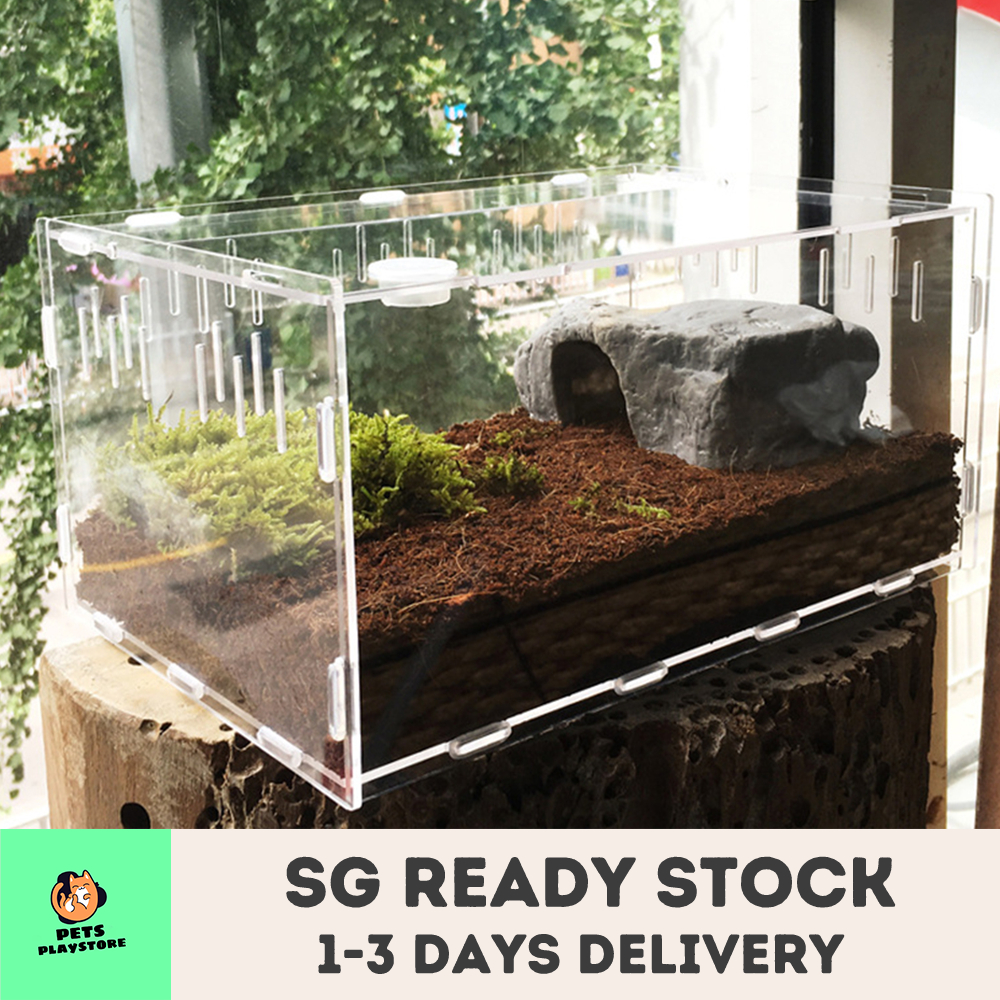 Flip-top transparent acrylic pet reptile enclosure with multiple ...