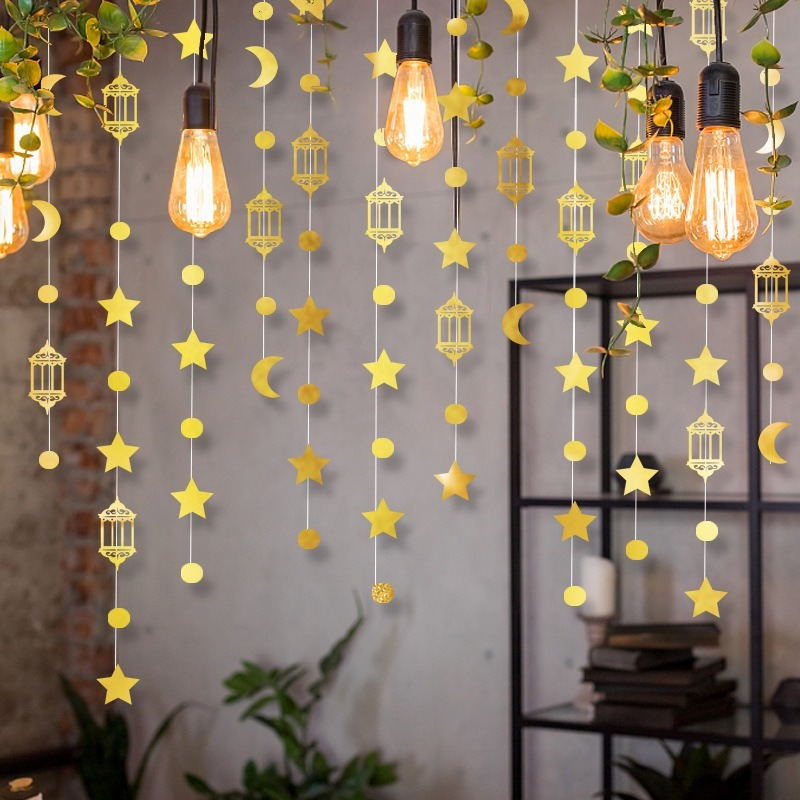 Tinesel Curtain Light |Glitter Star Moon Lantern EID Paper Garland ...