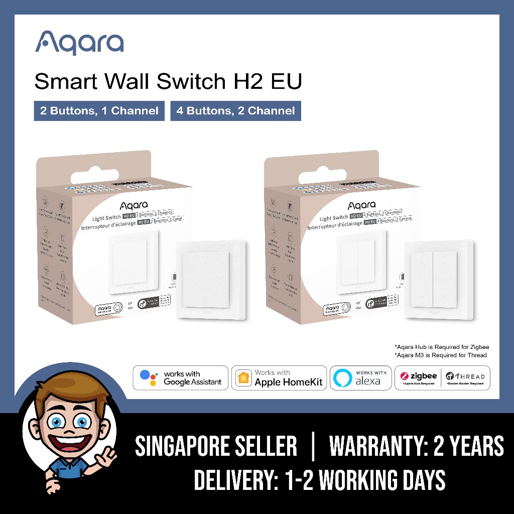 Aqara Smart Light Switch H2 EU (2-in-1 Neutral), Thread/Zigbee Protocol ...