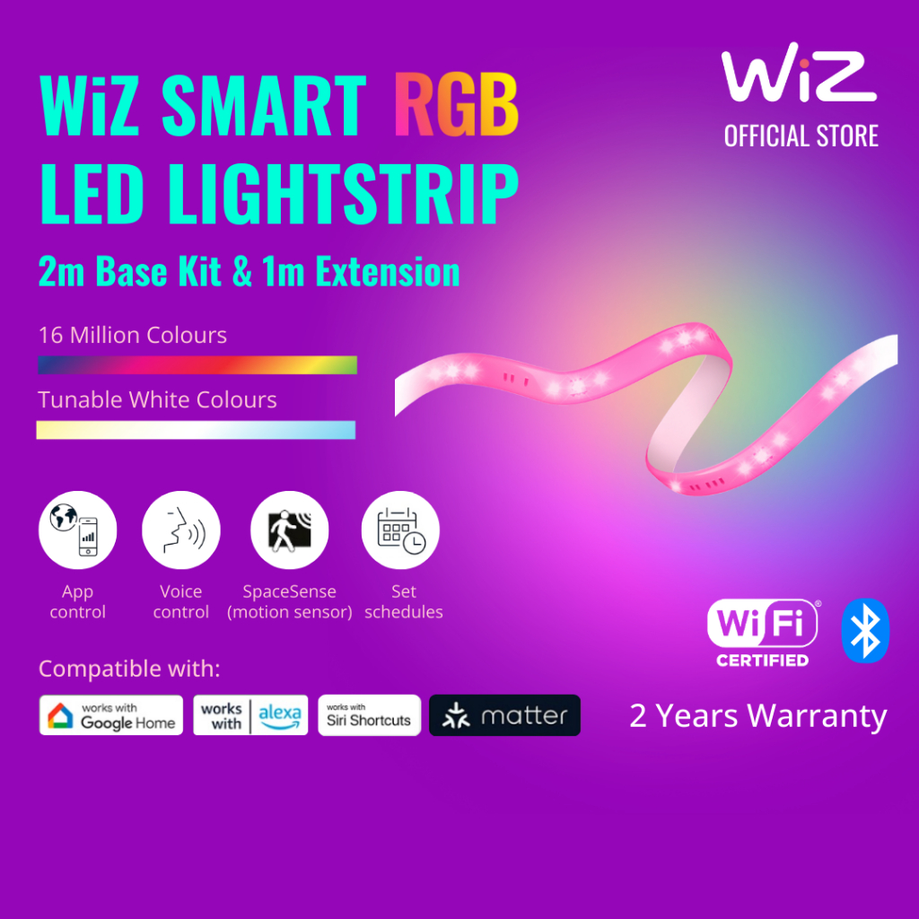 WiZ Smart Wifi RGB LED Strip Light 2m Starter Kit/ 1m Extension ...