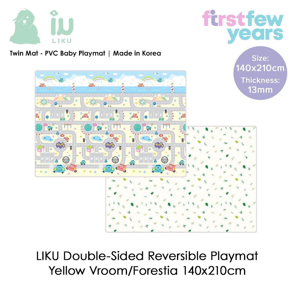 LIKU Twin Mat Memory Foam - Double-Sided Reversible Playmat - Vroom (2 ...
