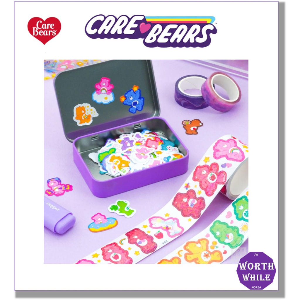 Daiso Korea /Care Bears Sticker /Carebears Tin case with sticker /Care ...