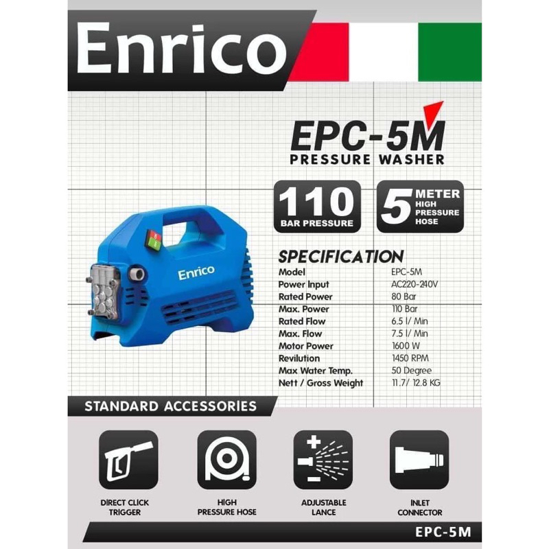 ENRICO EPW-5M HIGH PRESSURE WASHER MACHINE (110BAR) | Shopee Malaysia
