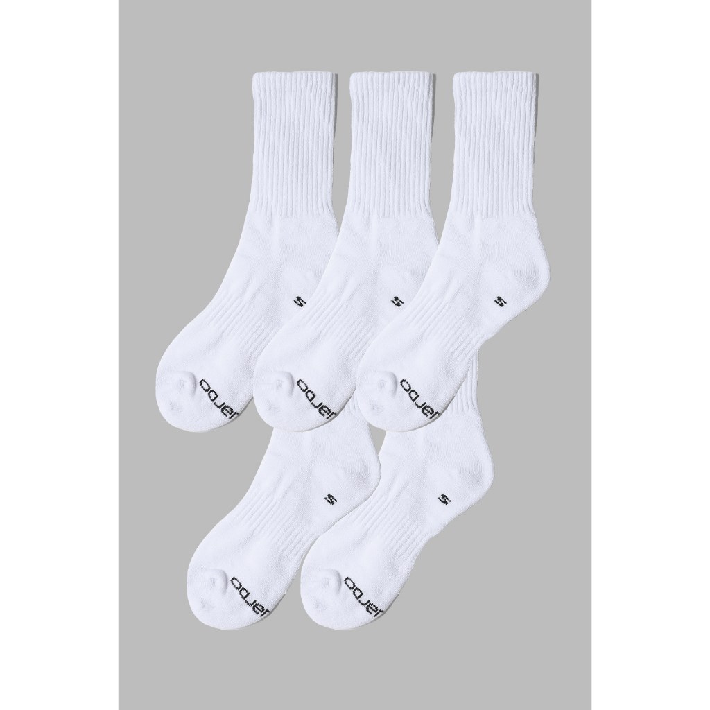 EDUARDO 5 Pairs Cushion Casual Crew White Mid-Calf Sock for Men and ...