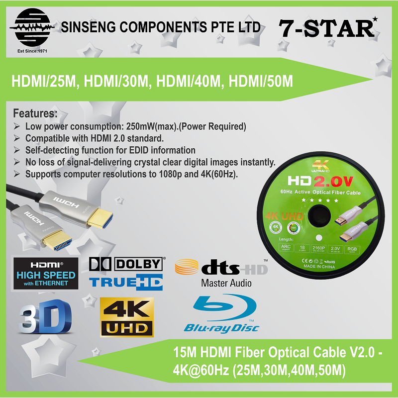 4K 25M/30M/40M/50M V2.0 Fiber Optic HDMI Cable With Built-in Chipset ...