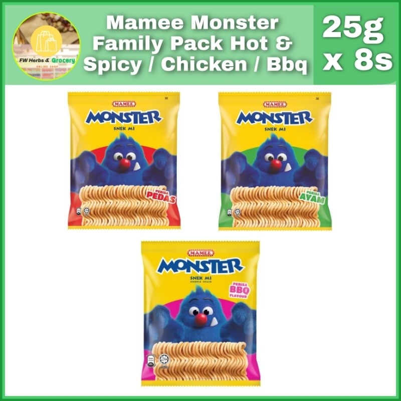 Mamee Monster Family Pack Hot & Spicy / Chicken / Bbq 25g x 8s Exp4 ...