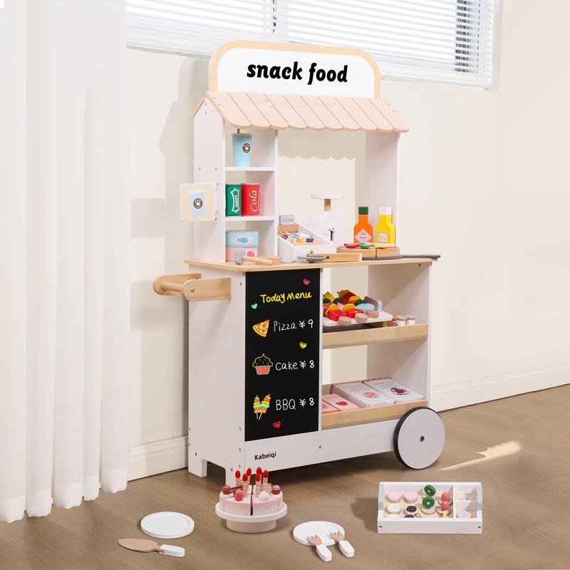 SG LOCAL Snack Food Push Cart Kiosk Cashier Wooden Toys Booth Baby ...