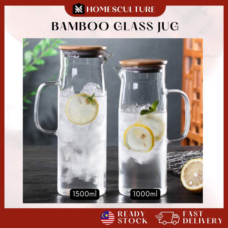Bamboo Glass Jug Borosilicate Cold Hot Water Jug Heat Resistance ...