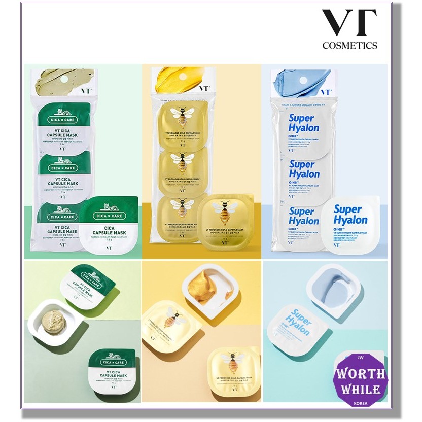 Daiso Korea x VT COSMETICS /VT Wash Off Capsule Mask, 3 types /VT CICA ...