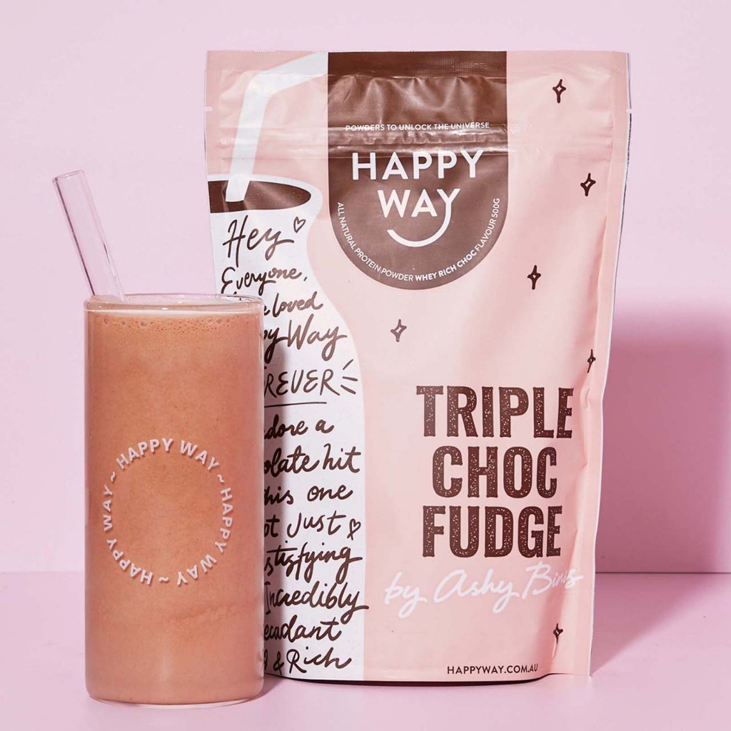 Happy Way Whey Protein Powder Triple Choc Fudge 500g 100% Natural, Non ...