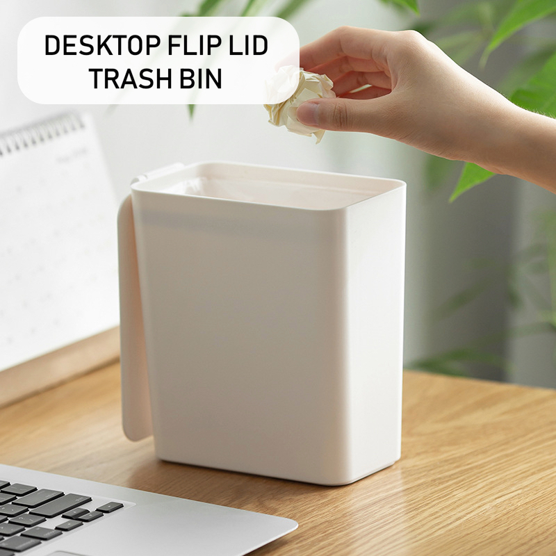 Mini Desktop Trash Bin with Flip Lid Trash Can Dustbin | Shopee Malaysia