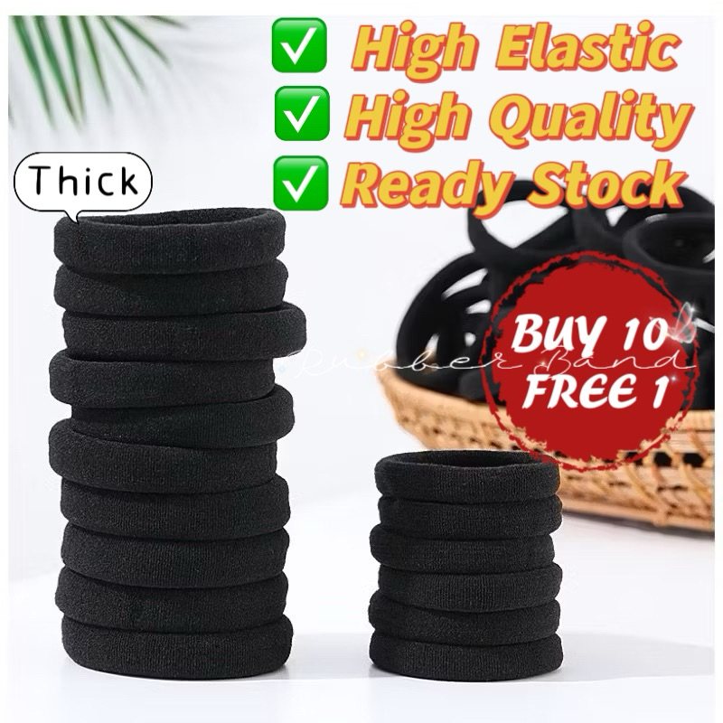 🇲🇾High Quality Elastic Hair Tie Ponytail Holders Hair Band Black ...