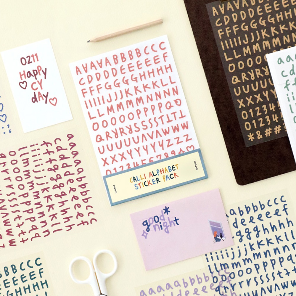 KOREA ICN CALLI Alphabet Number Sticker / Removable / 10 Sheets - Diary ...