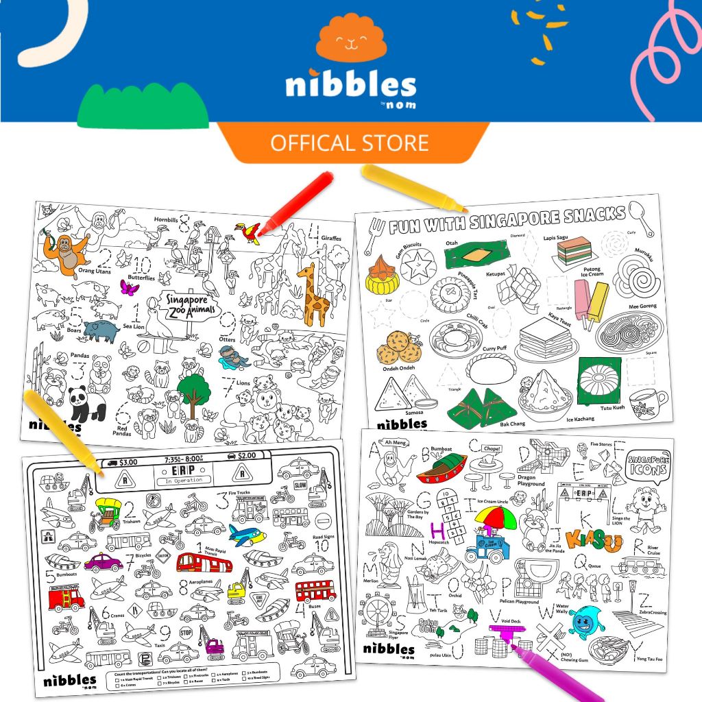 Nibbles by Nom SG Edition Silicone Colouring Mat - Washable, Reusable ...