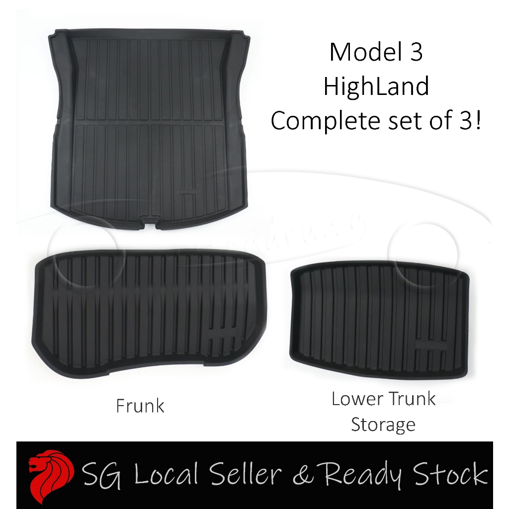 Tesla Model 3 2024+ Highland Cargo Storage Boot Mats Complete Set Rear ...