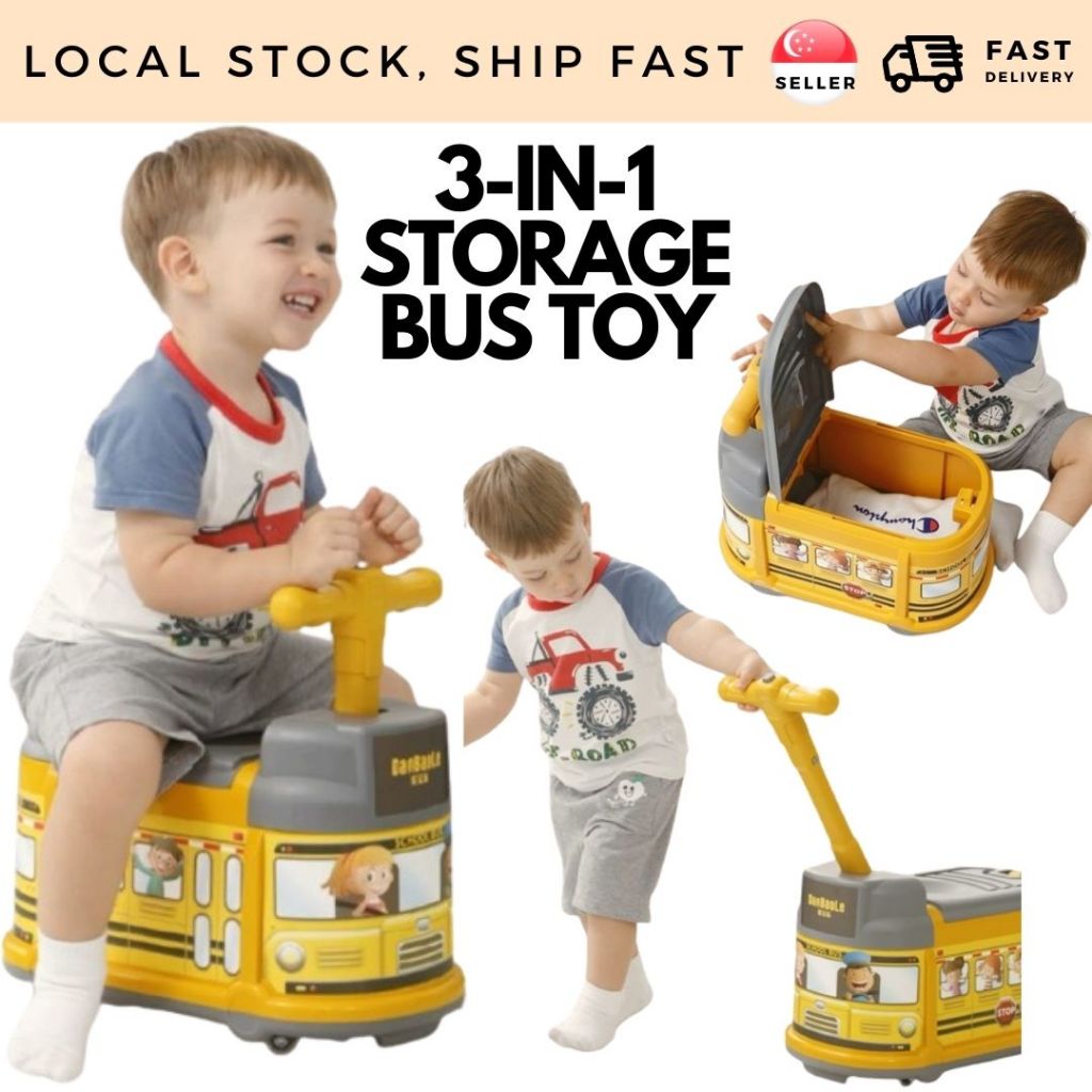 Local School Bus Ride On Toy Storage Box with Wheels Trolley 3-in-1 Car ...