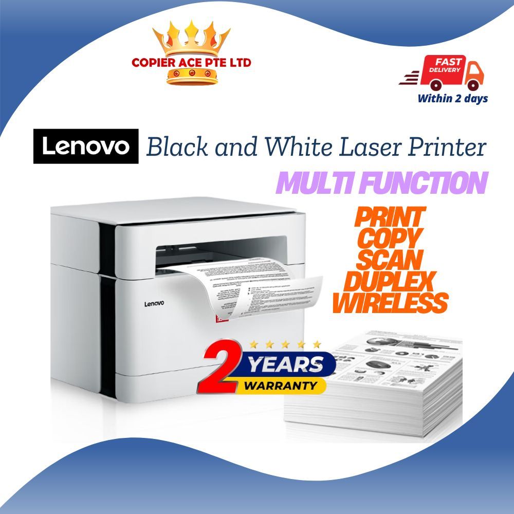 Lenovo Black and White Laser Printer - Copy, Scan, Wireless, Duplex ...