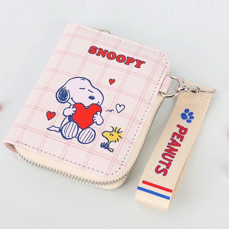 Peanuts Snoopy Small Wallet Hand Strap Card Money Coin Pockets Zipper ...