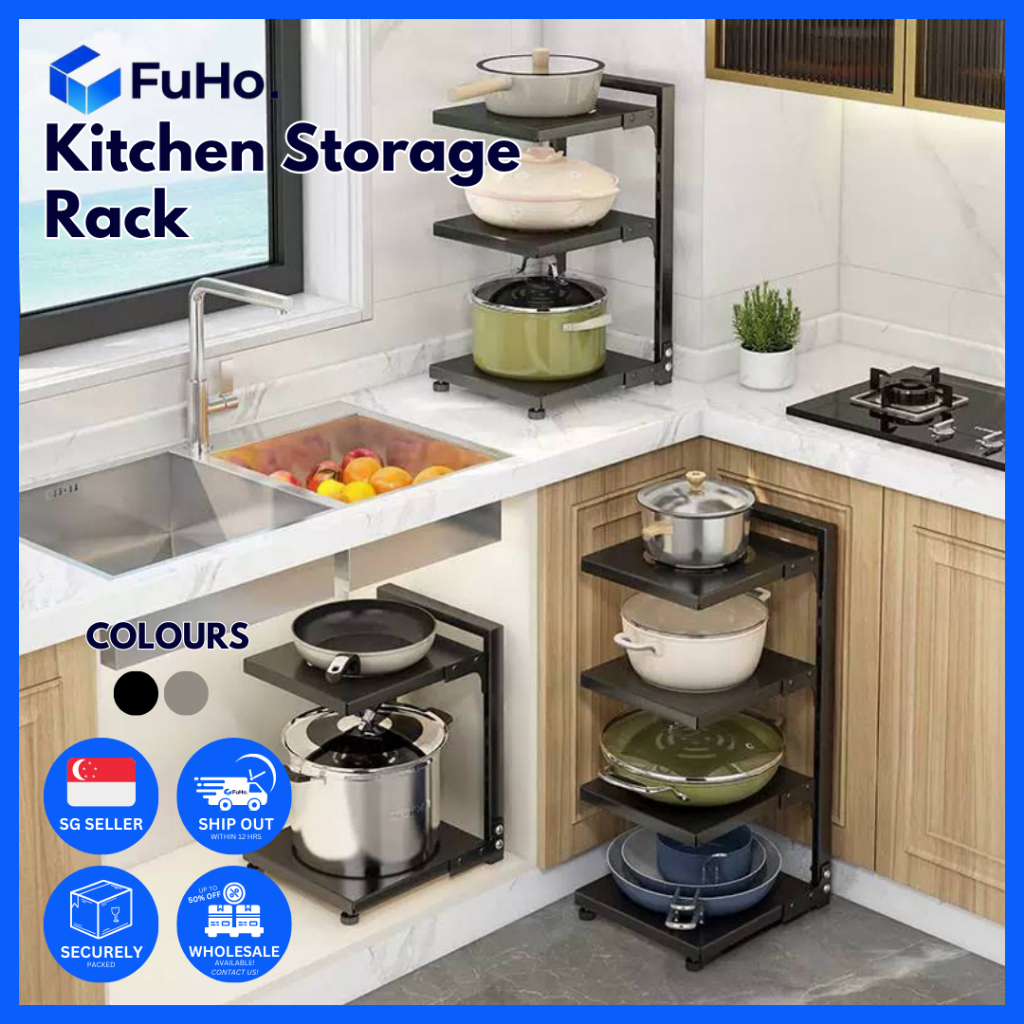 FuHo Adjustable Pot Pan Organizer Rack | Kitchen Storage Rack | Kitchen ...