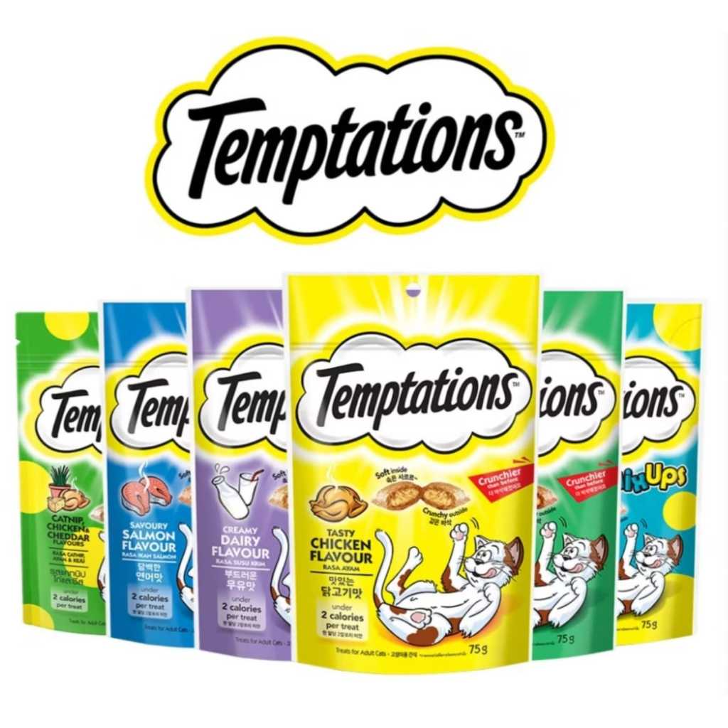 Temptations Cat Treats 75g Chicken/ Tuna/ Salmon/Seafood/Milk/Catnip ...