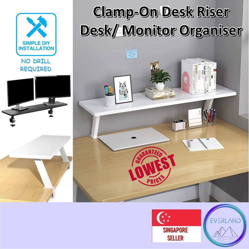 SG Clamp-On Monitor Riser/ Desk Organiser/ Desk Extension Shelving Unit ...