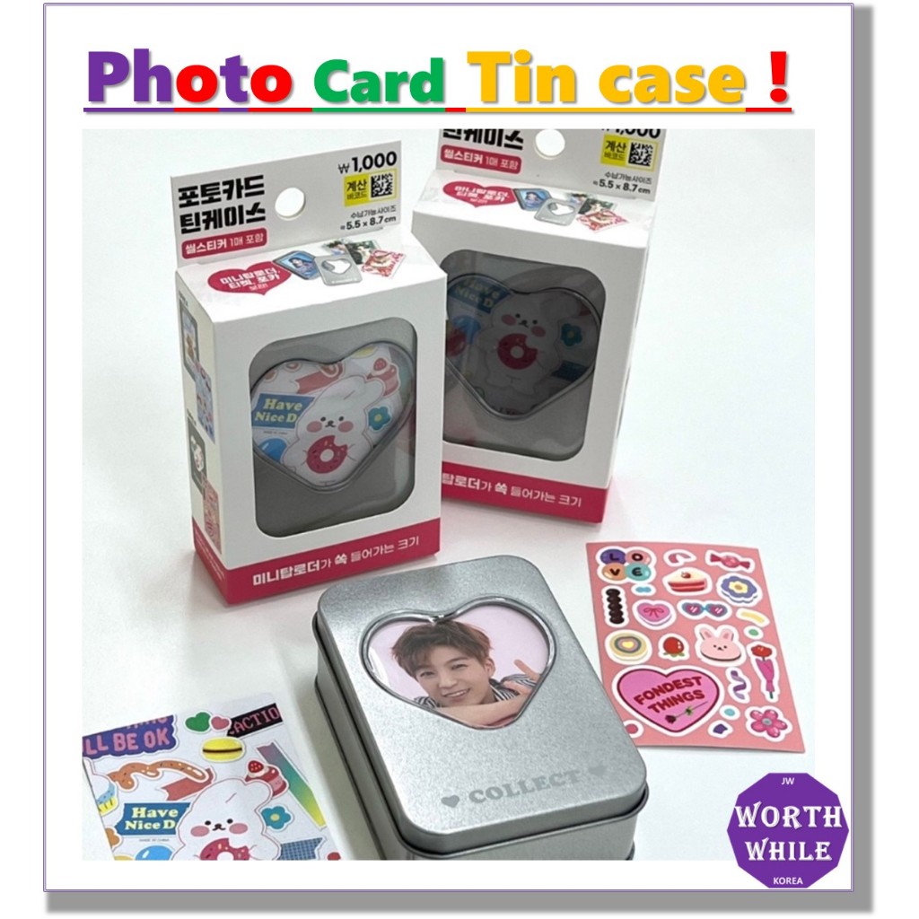 Daiso Korea /Photo Card Tin Case (Sticker included) /Photo Storage Box ...