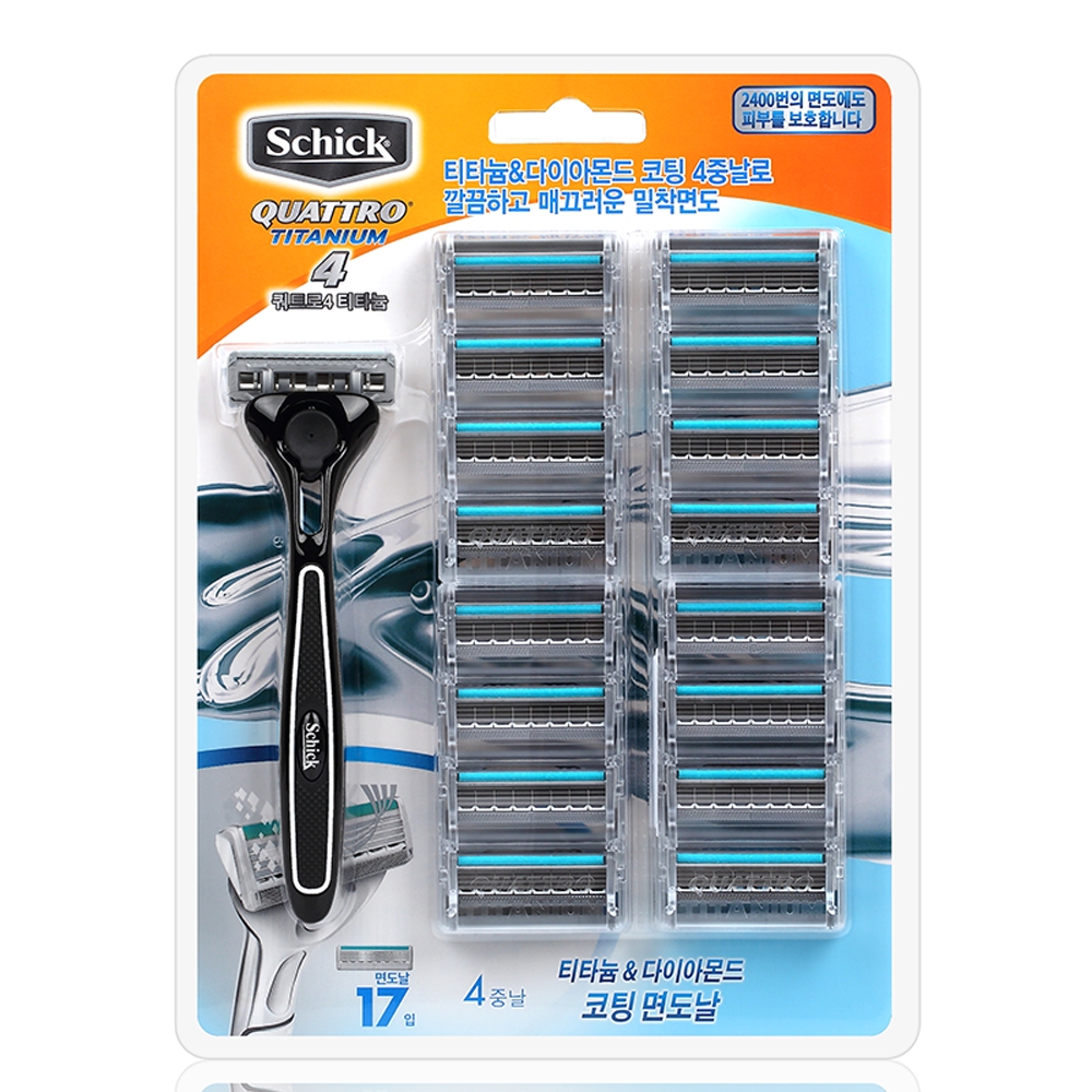 Schick Quattro 4 Titanium 1 Razor Shaver with 17 Refill Razor Blades ...