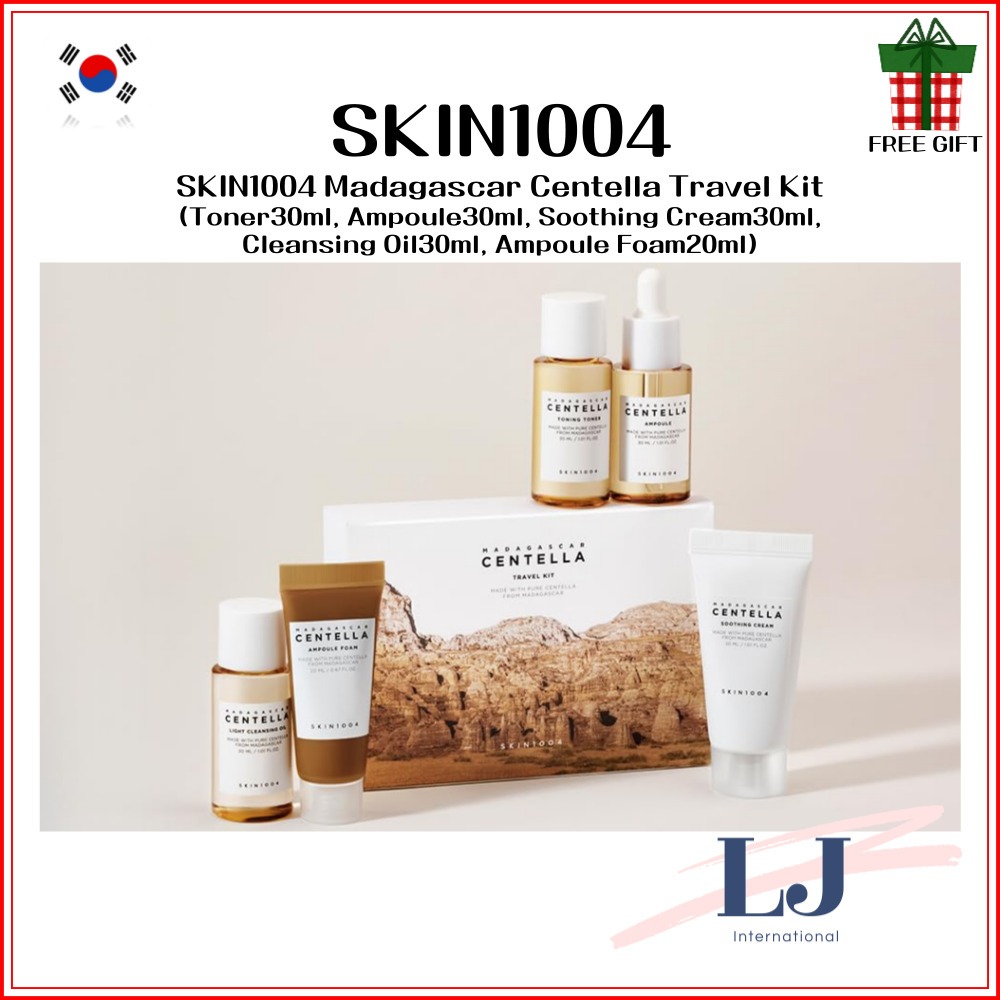 SKIN1004 Madagascar Centella Travel Kit (Toner30ml, Ampoule30ml, Soothing Cream30ml, Cleansing ...