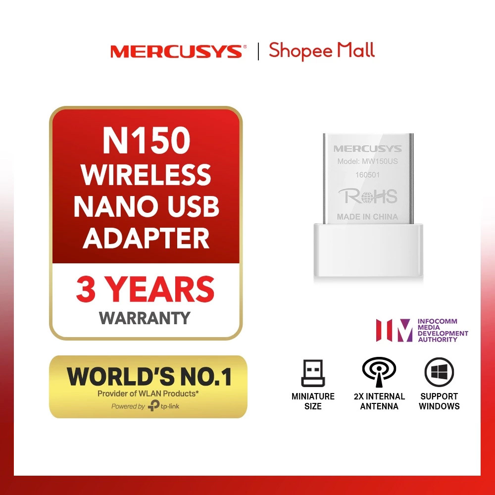 Mercusys MW150US 150Mbps Nano Mini USB Wireless Wifi Adapter For Laptop ...
