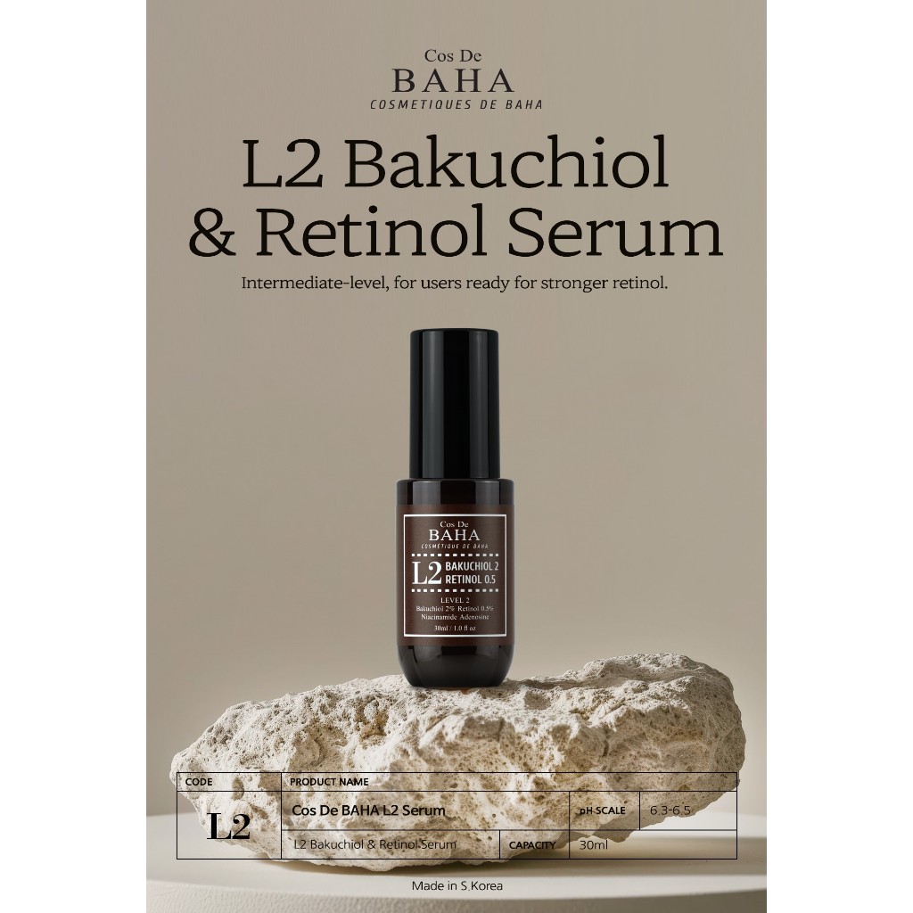 Cos De BAHA - L2 (Bakuchiol 2% with Retinol 0.5% serum for Face, Anti ...