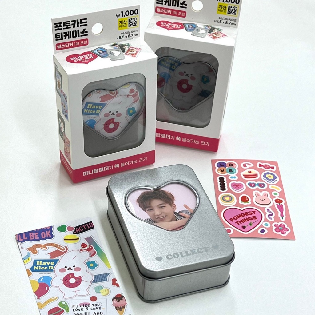 [Daiso Korea] Photo Card Tin Case (Sticker included) photo storage box ...