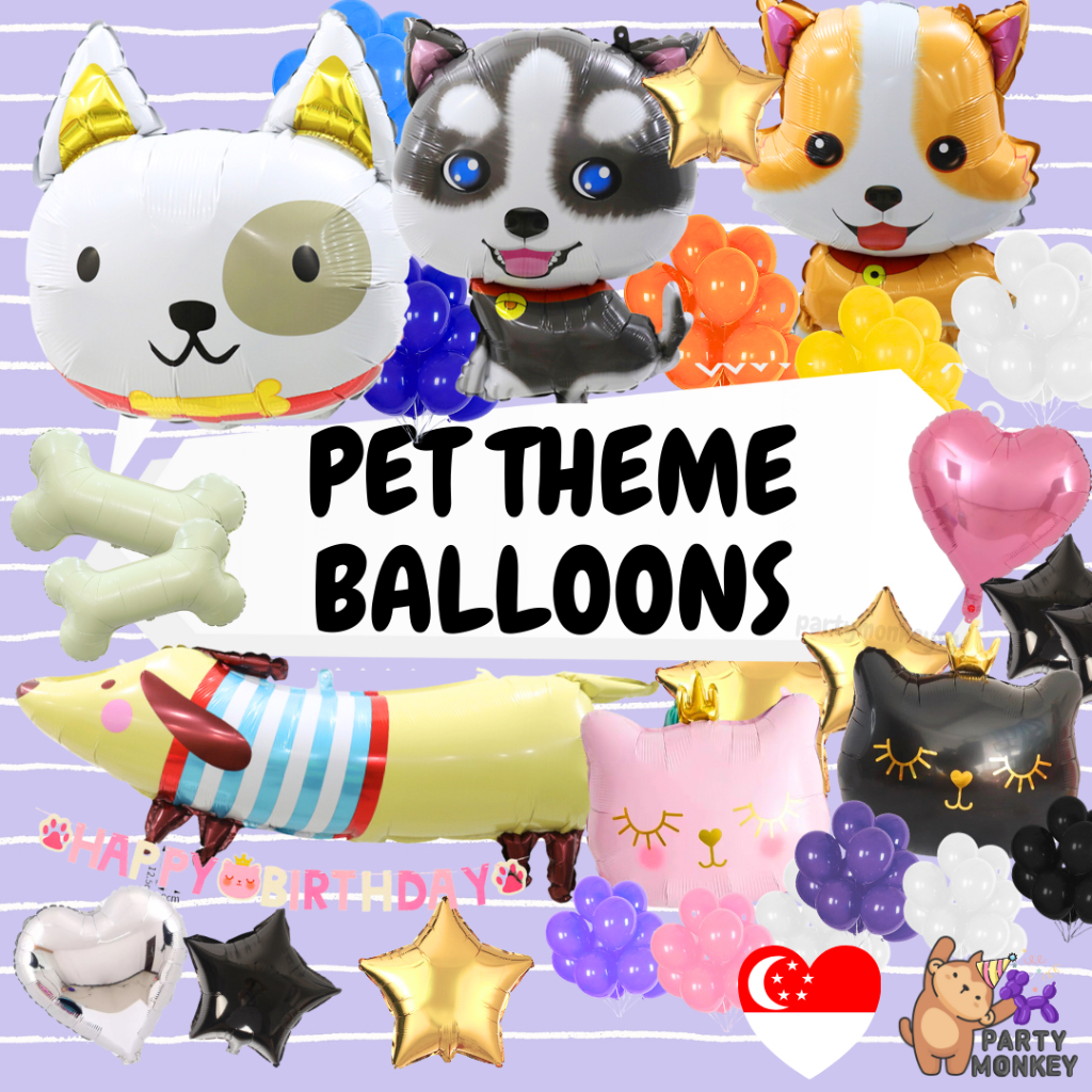 [SG Seller] Pet Theme Balloon Party Supplies Dog Cat Shibainu Husky ...
