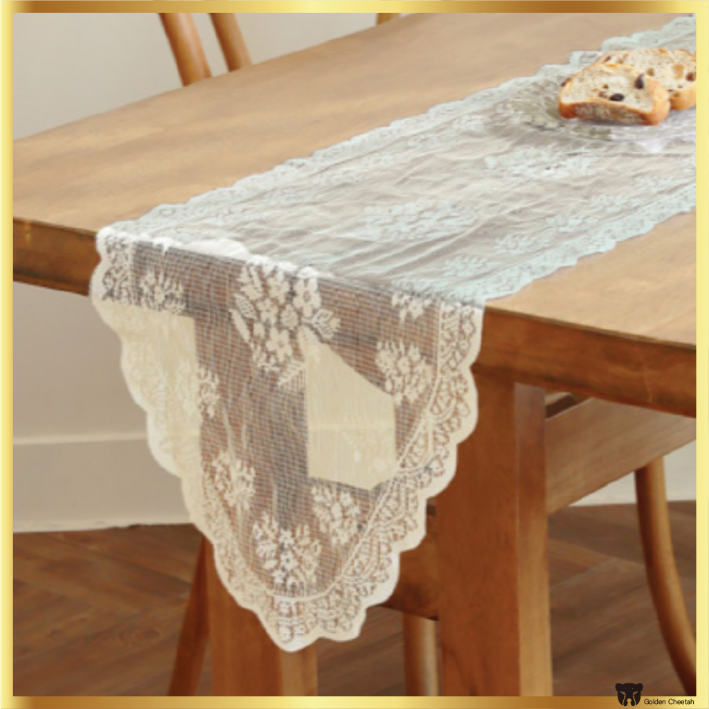 Daiso Korea Lace Table Runner Floral & Butterfly Pattern (182 x 32cm ...