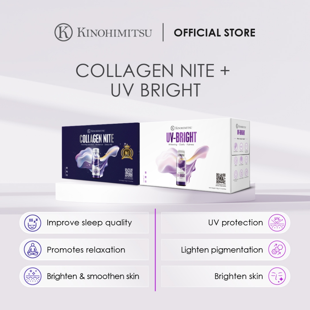 Kinohimitsu AM/PM Set - Collagen Nite 10's + UV Bright 10's | Shopee ...