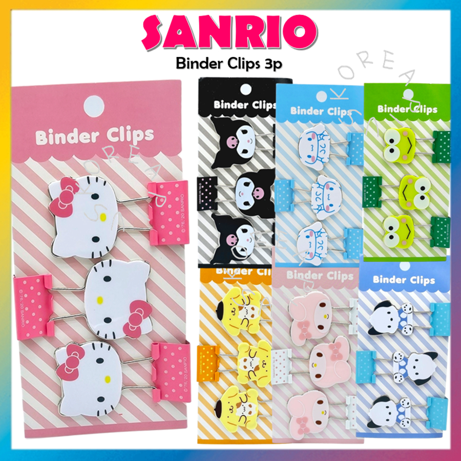 [SANRIO] Binder Clips 3p (Kuromi/Kitty/Mymelody/Kerokero/Cinnamoroll ...