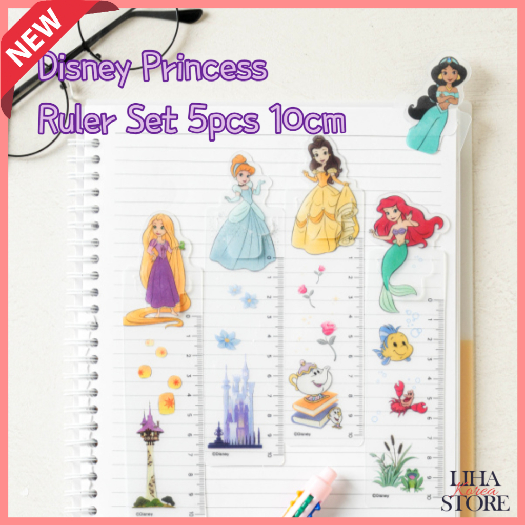 Korea Disney Princess Bookmark Ruler Set 5pcs 10cm Princess Ruler ...