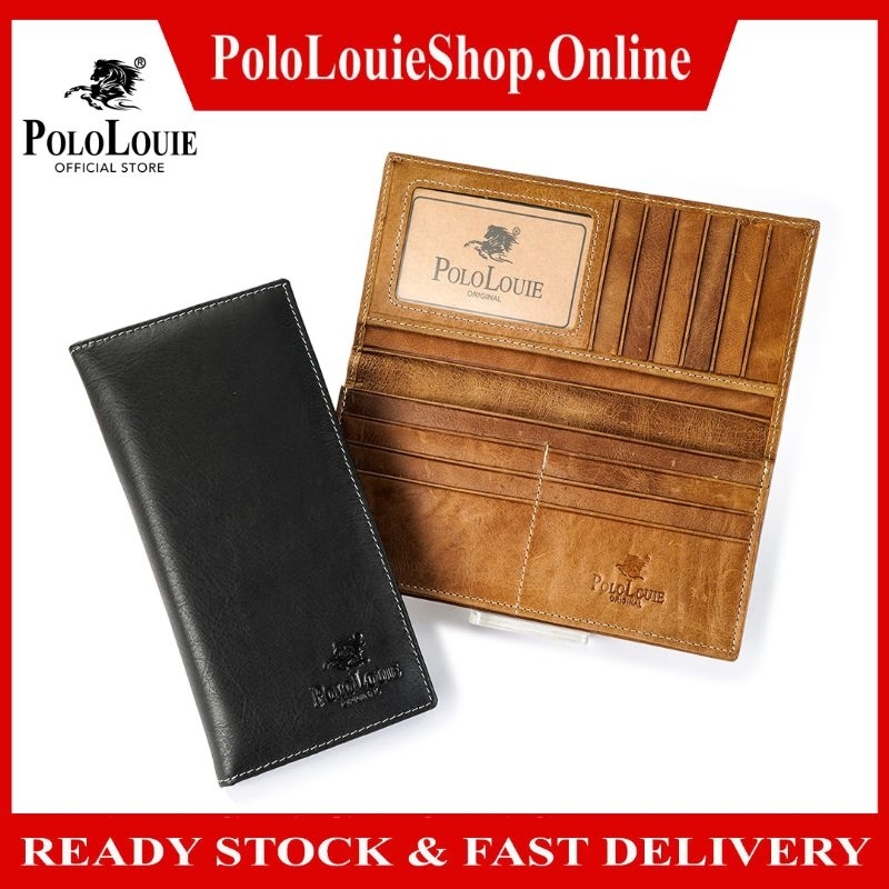 Original Polo Louie Men Genuine Cow Leather Long Bifold Wallet Plain ...