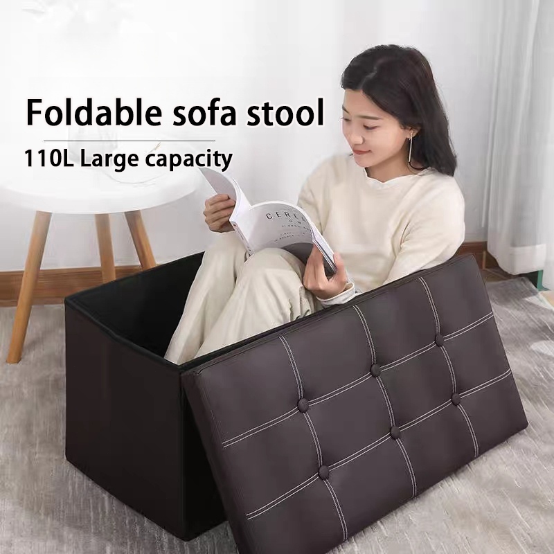Sofa Storage Stool Ottoman Foldable Bench storage stool box Leather ...