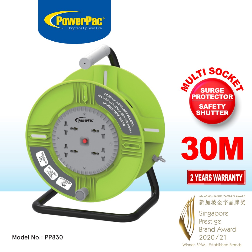 PowerPac Cable Reel 30M Portable Cable Reel, Extension Socket, Power ...