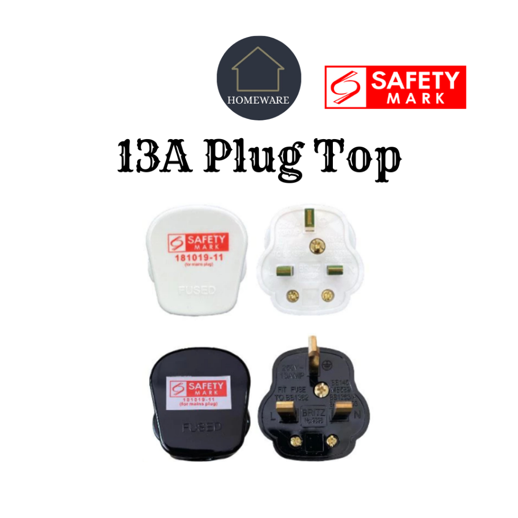 UK 13A 15A Plug Top Safety Mark Black White | Shopee Malaysia