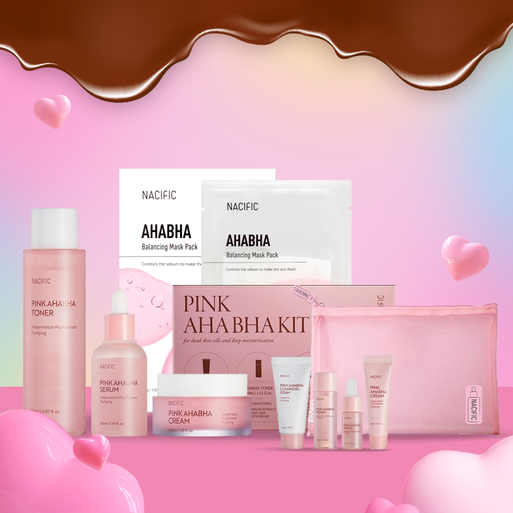 [NACIFIC] Valentines Pink Set - Pink AHABHA Set (toner, serum, cream ...