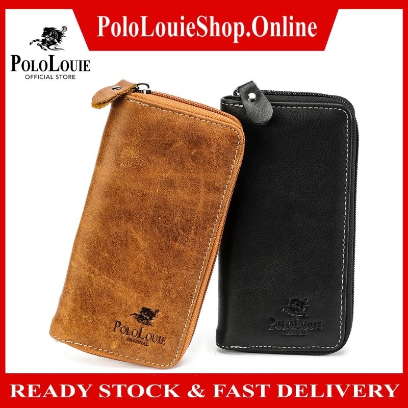Original Polo Louie Men Genuine Leather Foldover Zip Wallet Long Plain ...