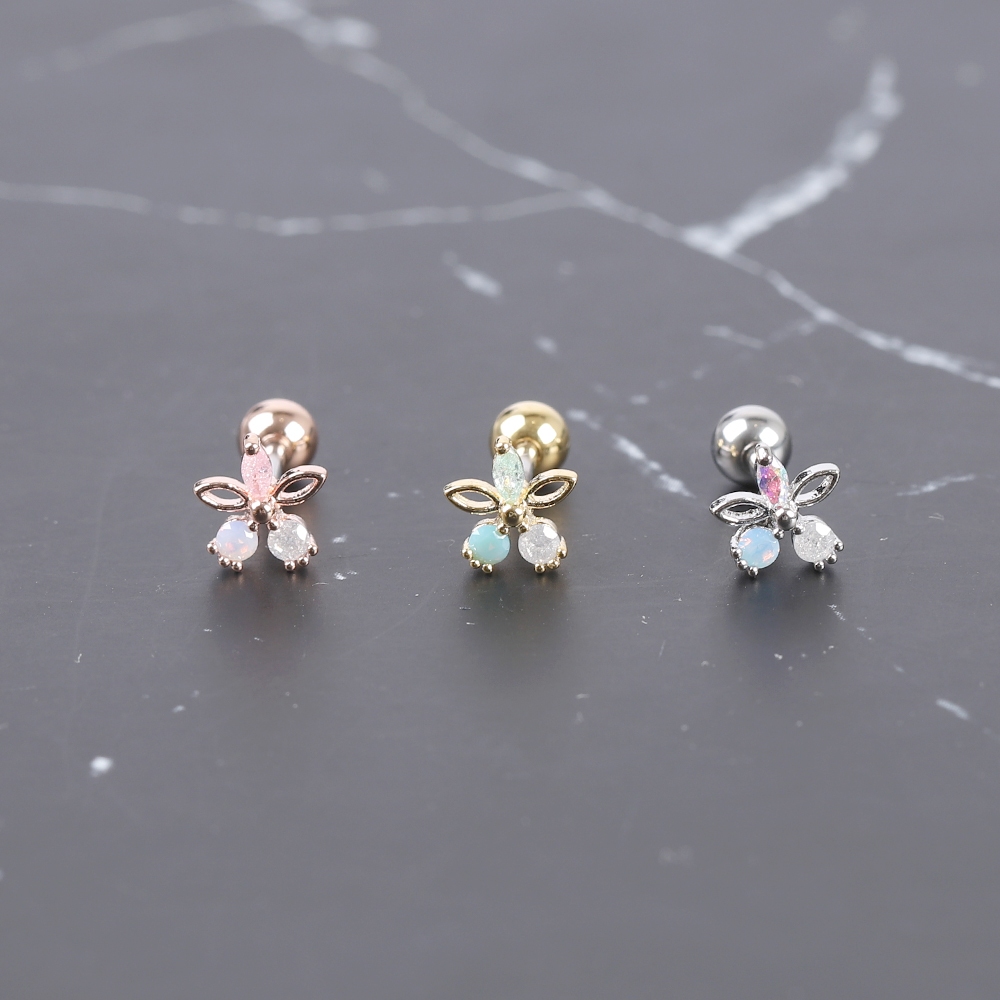 Flower piercing embroidered with Surgical Steel Pastel Cubic zirconia ...