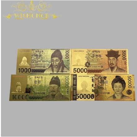 Lucky Korean gold note set of 4 KRW 24k gold foil | Shopee Malaysia