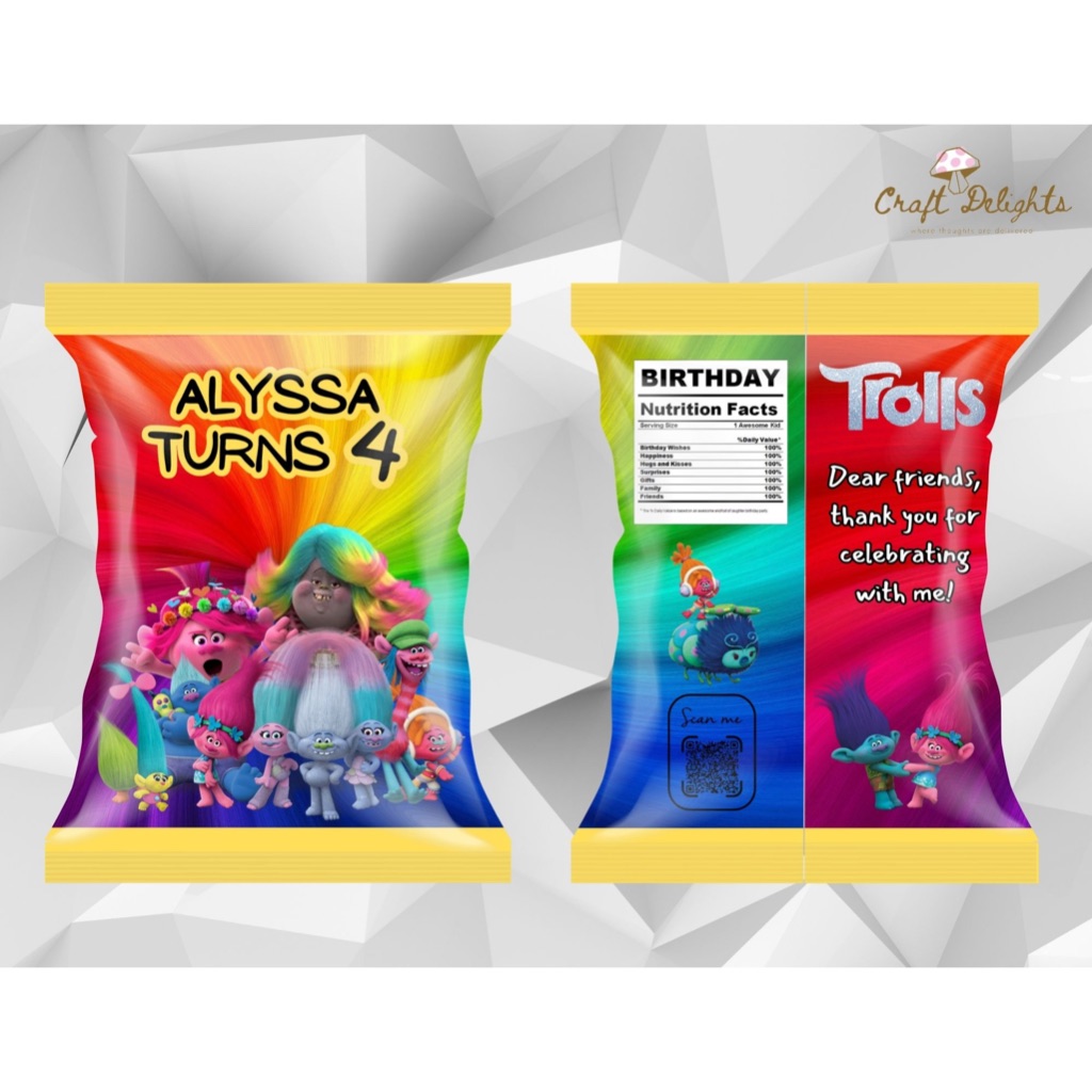 TROLLS Chip Bag | Goodie Bag | Personalised | Customised | DIY | Shopee ...