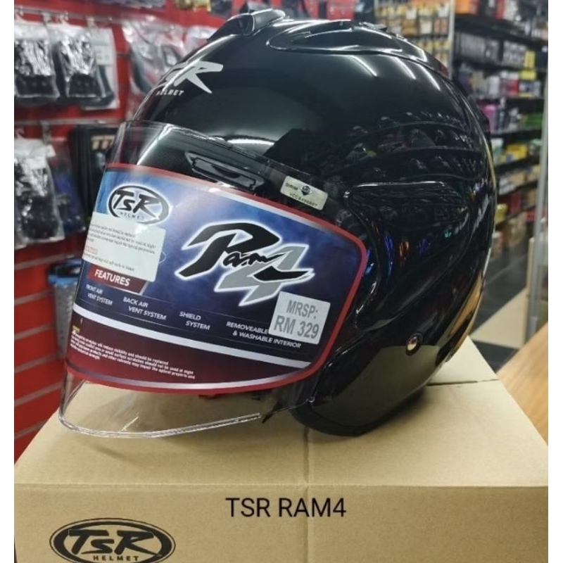 HELMET TSR RAM 4 GLOSSY BLACK (60CM)(L) | Shopee Malaysia