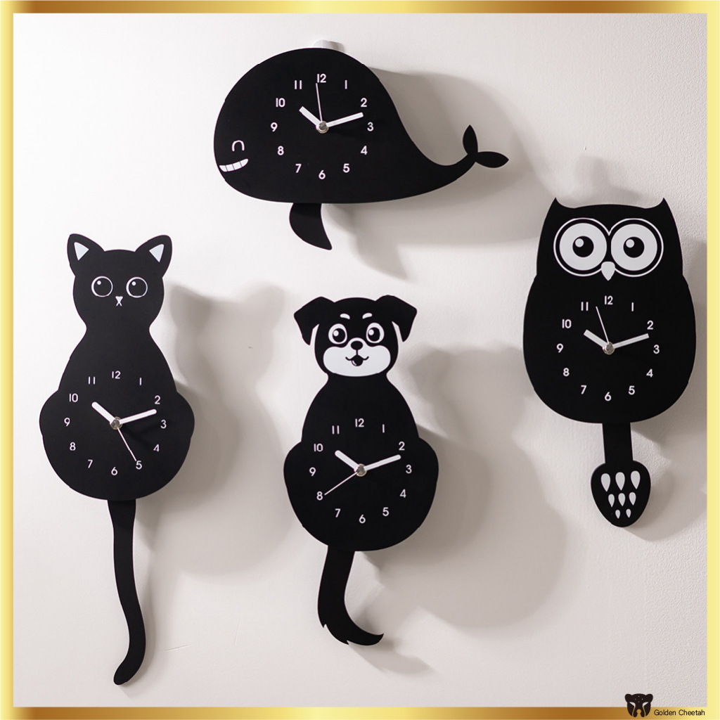 [Made in Korea] FLAITO Animal Pendulum Wall Clock 4types Cat Dog Whale ...